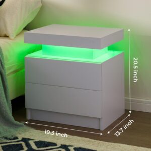 i-aplus Nightstand Set of 2 LED Nightstand with 2 Drawers, Bedside Table with Drawers for Bedroom Furniture, Side Bed Table with LED Light, White