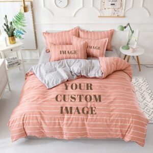 sensing custom bedding set, personalised printing photo text logo duvet cover sets, customized easy care 3 piece set zipper closure for family kids couples baby birthday friendship (no comforter)