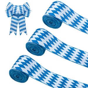 wehhbtye 20 yard oktoberfest wired edge ribbon - 2.5inch blue and white diamond check wired edge ribbon oktoberfest bavarian gingham decorative ribbon for diy craft wrapping bow home party decor