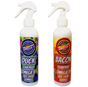 flavored sprays bacon and duck flavored omega 3 spray. made in the usa. all natural ingredients