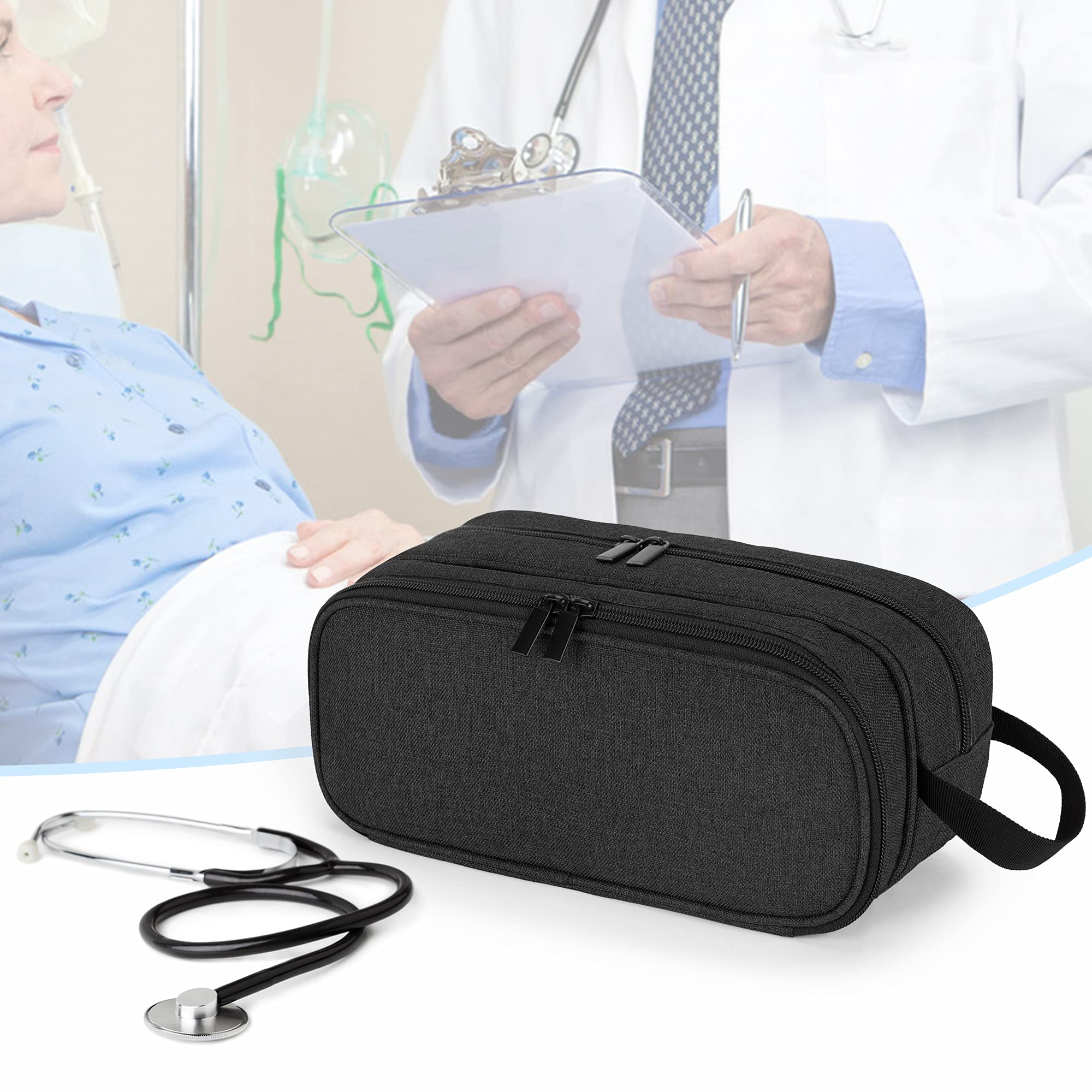 Trunab Stethoscope Carrying Case Hold 2 Stethoscopes or BP Cuffs, Compatible with 3M Littmann/MDF/ADC, Medical Case with Extra Pocket for Nurse Accessories, Essentials for Nurses, Doctors, Black