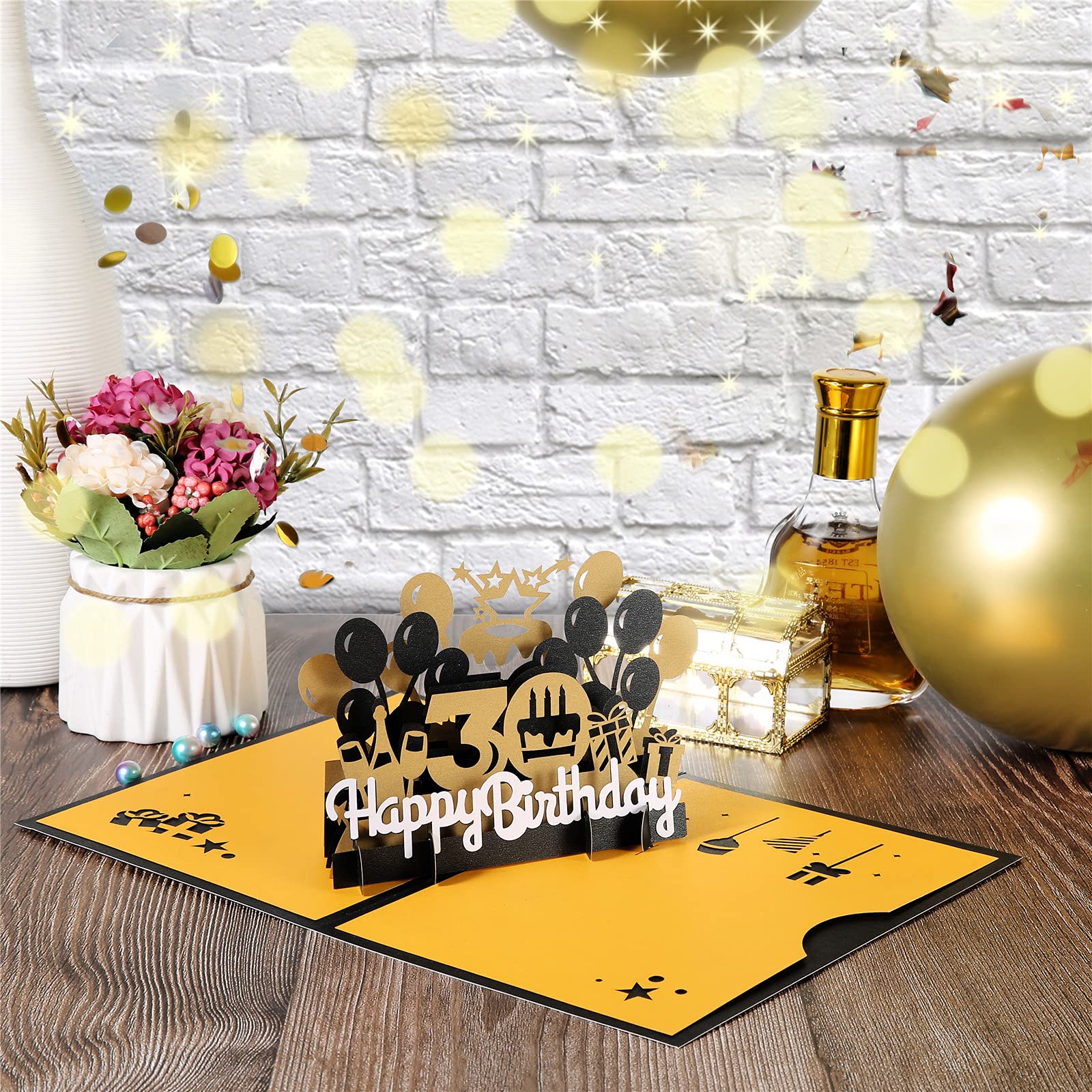 HOMANGA Happy 30th Birthday Pop Up Card, 30th Birthday 3D Greeting Card for Men or Women, 30th Birthday Gifts for Husband Wife, Pop Up Birthday Card with Blank Note and Envelope, 6" x 8"