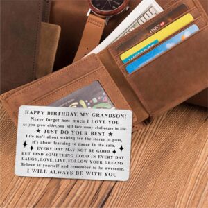 MXRSDF Grandson Birthday Card, Grandson Bday Gift, Engraved Wallet Card