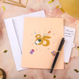 Liif Happy 85th Birthday Pop Up Card, 85 Birthday Card For Women, Men, Mom, Dad - Balloon, Celebration - With Message Note & Envelop - Size 8 x 6 Inch