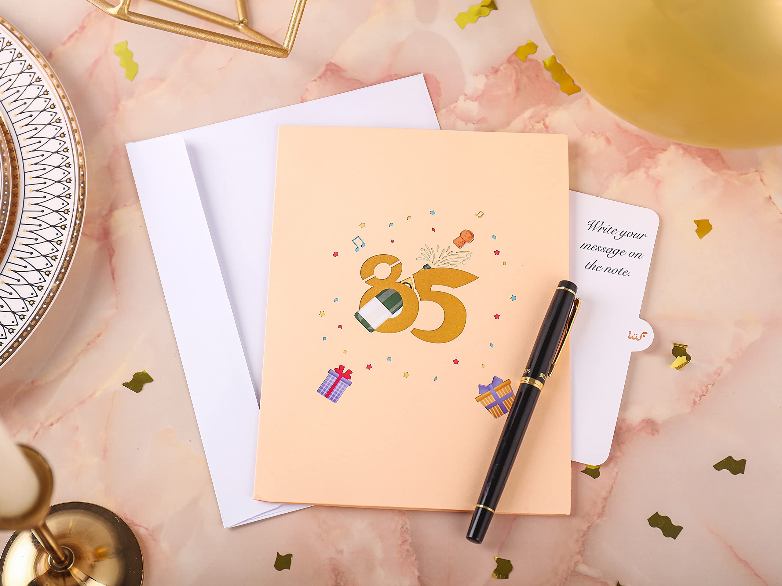 Liif Happy 85th Birthday Pop Up Card, 85 Birthday Card For Women, Men, Mom, Dad - Balloon, Celebration - With Message Note & Envelop - Size 8 x 6 Inch