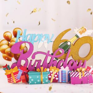 Liif Happy 60Th Birthday 3D Greeting Pop Up Card, Happy Birthday Card For Women, Men, Funny, 60 Years Old, Balloon, Champagne, Celebration - With 60 Gold Glitter & Message Note