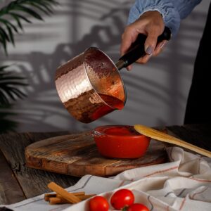 DEMMEX Copper Saucepan, 1mm Thick Solid Uncoated Copper, Wooden Handle, Tin Lined, 100% Handmade in Turkey (0.8 Quarts-5"x2.7")