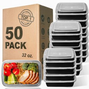 wgcc meal prep containers, 32oz 50 pack extra-thick food storage containers with lids, plastic microwavable bento box reusable storage lunch boxes bpa free, stackable, dishwasher/freezer safe