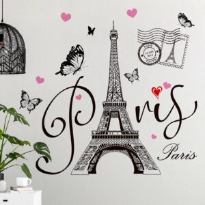 Gueevin 2 Sheets Paris Tower Wall Stickers Eiffel Tower Wall Sticker Decal Removable Paris Tower Wall Decor for Bedroom Living Room Sofa Backdrop TV Wall Romance Decoration