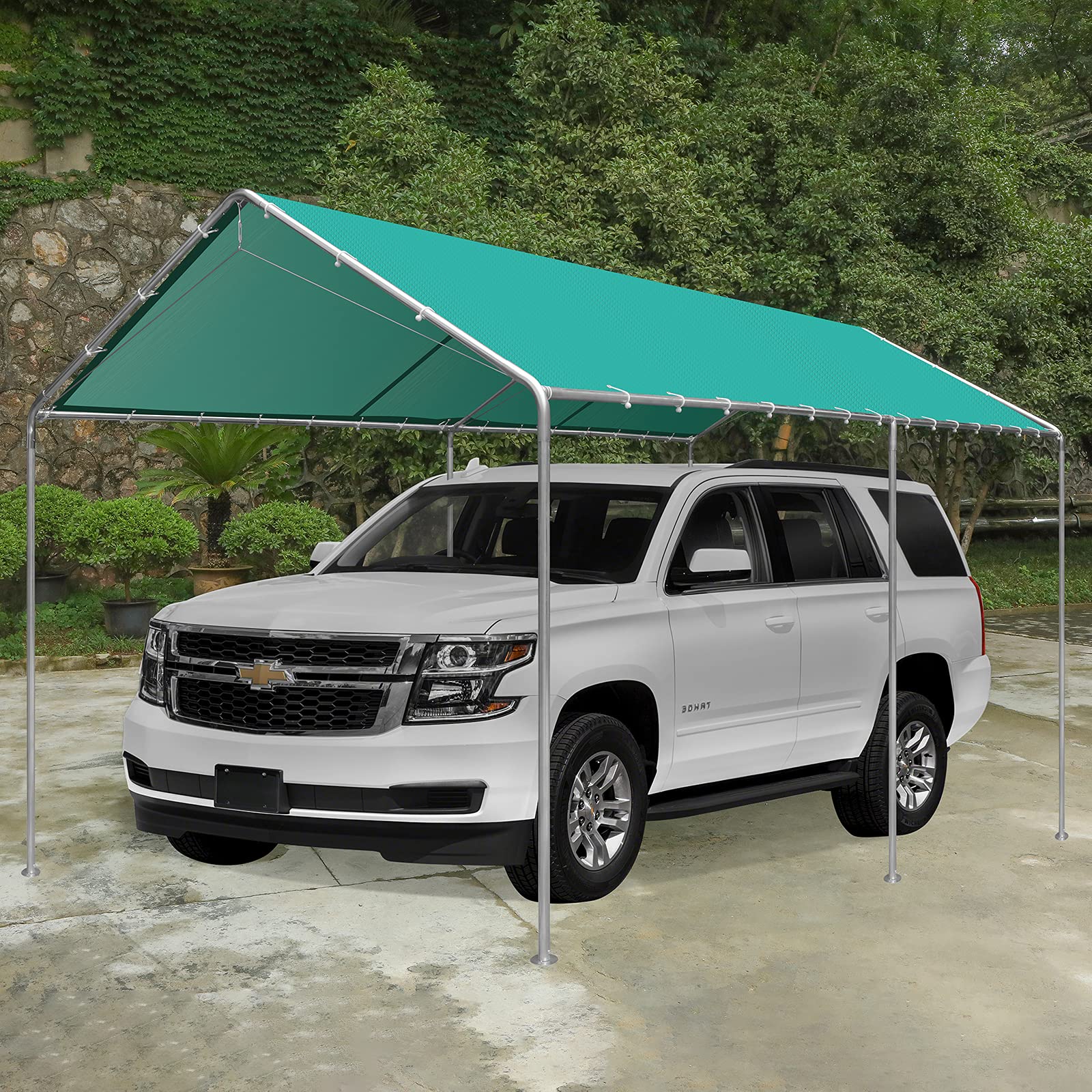 VOYSIGN Outdoor Heavy Duty Carport 10 X 20 Ft, Car Canopy with Three Reinforced Steel Cables (Green)