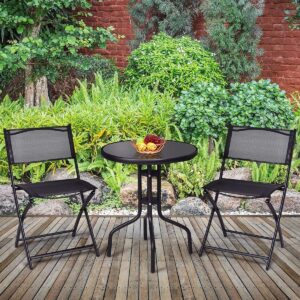 hysache, Weather-Resistant Indoor/Outdoor Patio Furniture Table and Chairs Conversation 3 PCS Bistro Set, Black