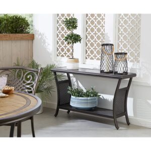 Hanover Traditions Outdoor Patio 50" Slat Top Console Table, 2 Shelf, Brushed Bronze Finish, Rust-Resistant, All-Weather