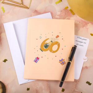 Liif Happy 60Th Birthday 3D Greeting Pop Up Card, Happy Birthday Card For Women, Men, Funny, 60 Years Old, Balloon, Champagne, Celebration - With 60 Gold Glitter & Message Note