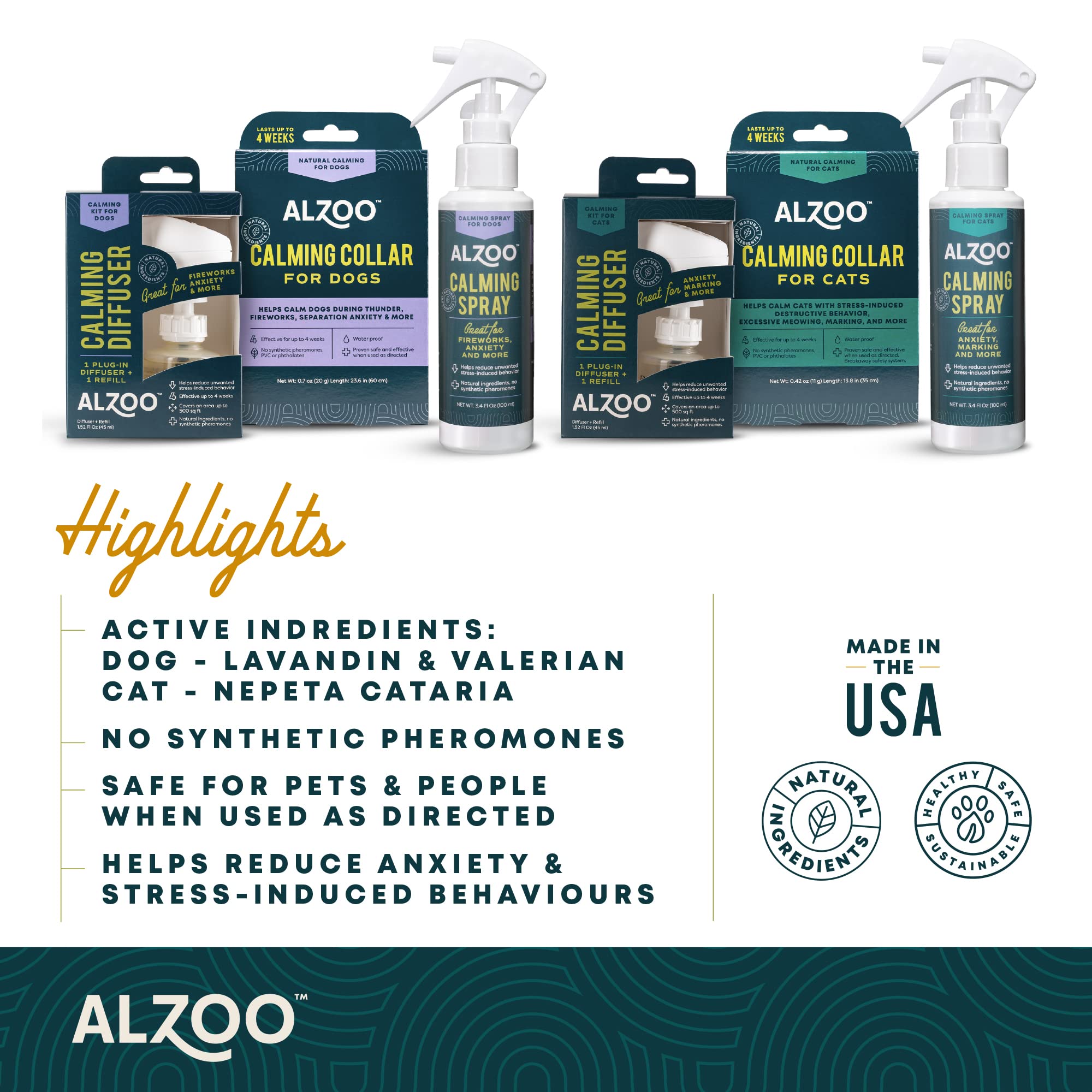 ALZOO Calming Spray for Dogs, Helps to Relieve Stress from Separation Anxiety, Travel, Vet Visits, Fireworks, etc., 100% Plant-Based Active Ingredients, 3.4 Fl. Oz Spray Bottle