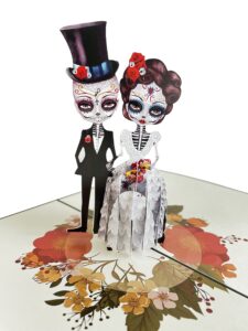 corpse couple, corpse bride and groom, funny wedding card, birthday card, halloween, valentine's day, day of the dead, dia de muertos (on flower)