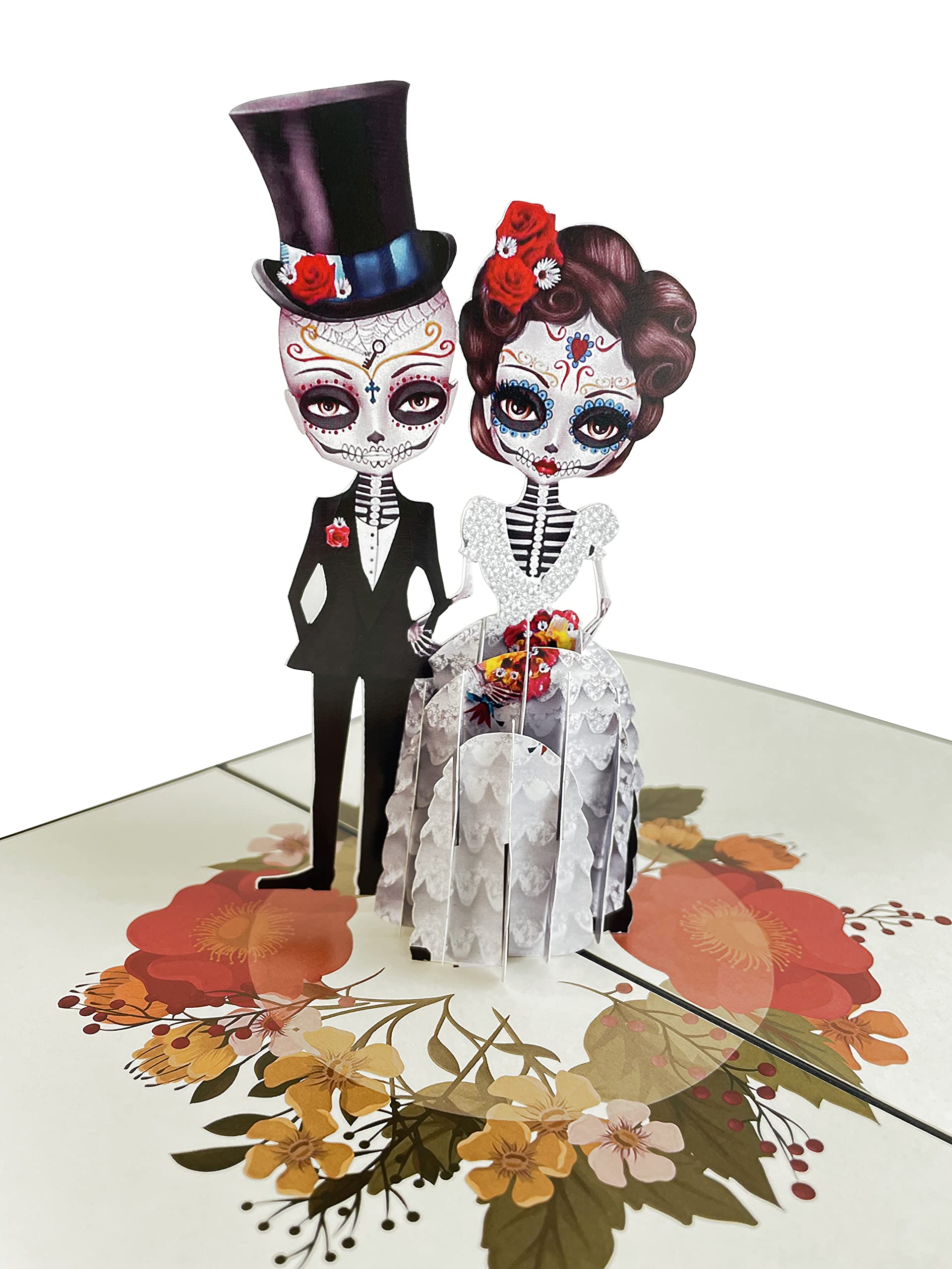 Corpse Couple, Corpse Bride and Groom, Funny Wedding Card, Birthday Card, Halloween, Valentine's Day, Day of the Dead, Dia de Muertos (on Flower)