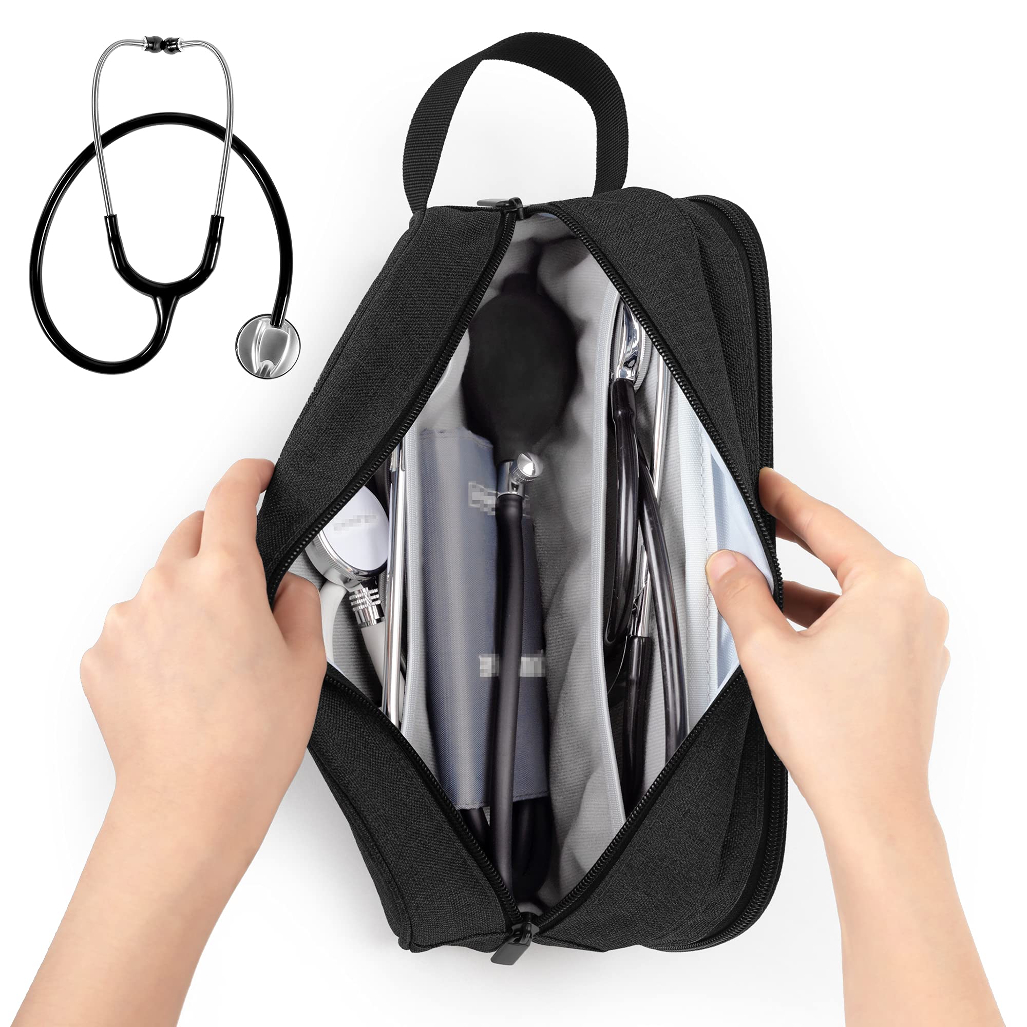 Trunab Stethoscope Carrying Case Hold 2 Stethoscopes or BP Cuffs, Compatible with 3M Littmann/MDF/ADC, Medical Case with Extra Pocket for Nurse Accessories, Essentials for Nurses, Doctors, Black