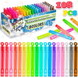 bakatatoyz 108 pack 18 colors mini bubble wand bulk assortment, kid party favors toy for carnival prizes, goody bag stuffers, themed birthday, halloween treat or trick gift for boys girls child