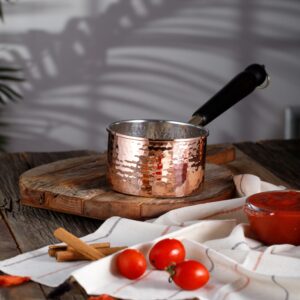 DEMMEX Copper Saucepan, 1mm Thick Solid Uncoated Copper, Wooden Handle, Tin Lined, 100% Handmade in Turkey (0.8 Quarts-5"x2.7")