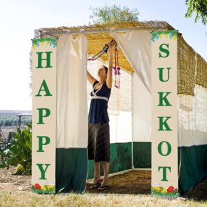 happy sukkot porch banner sukkah etrog jewish holiday celebration front door sign wall hanging party decoration