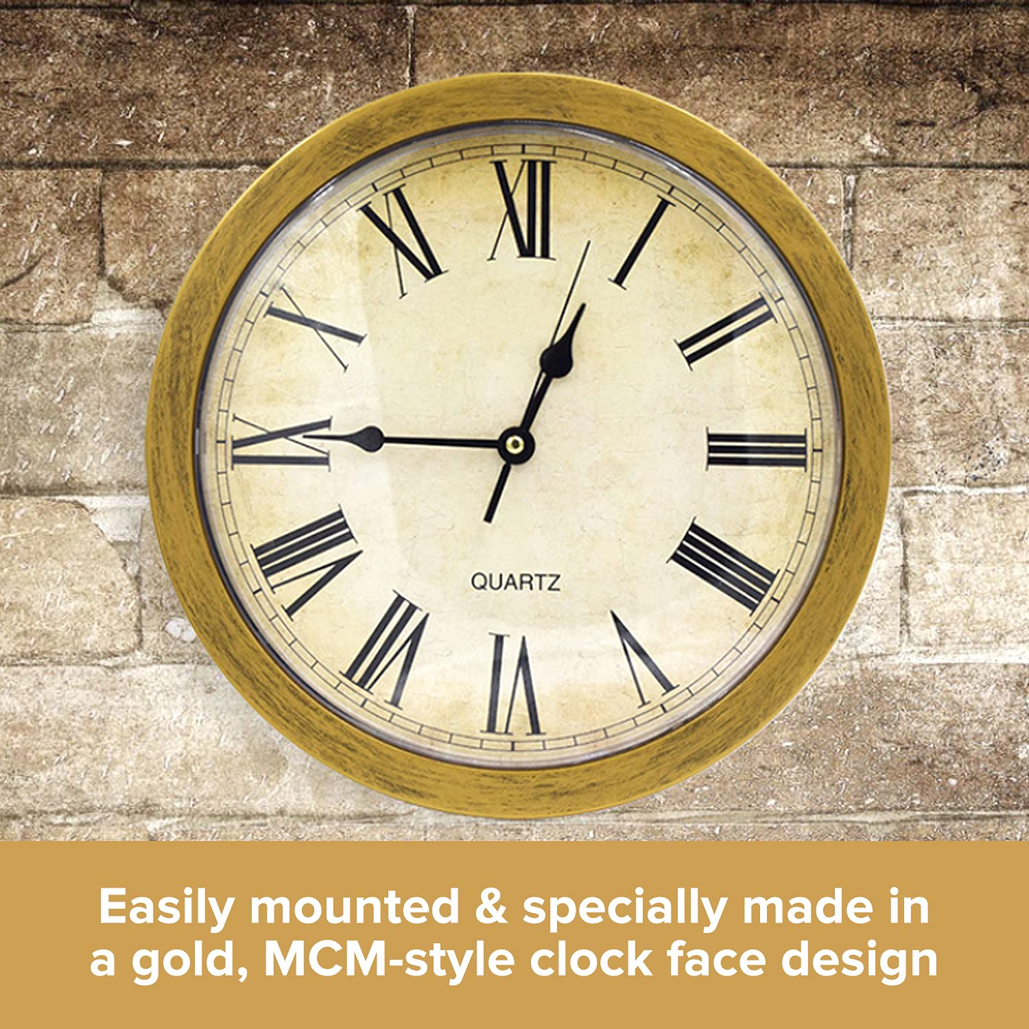 MCM Style Wall Clock & Hidden Safe Box in One - 10” Gold Wall Safe Clock - Concealment Furniture with Hidden Compartments - Wall Mount Clock w/Hidden Storage Shelf - Disguised Safe