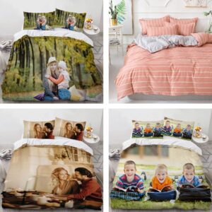 SENSING Custom Bedding Set, Personalised Printing Photo Text Logo Duvet Cover Sets, Customized Easy Care 3 Piece Set Zipper Closure for Family Kids Couples Baby Birthday Friendship (No Comforter)