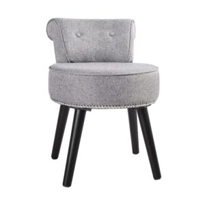 veikou vanity chairs, vanity chair with back, makeup chair with round padded, bathroom vanity chair with wood legs, grey