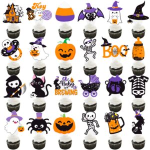 48pcs hallooween cupcake toppers a baby is brewing cupcake toppers halloween baby shower cake decorations ghost pumpkin cupcake picks for happy hallowwen boo baby shower birthday party supplies