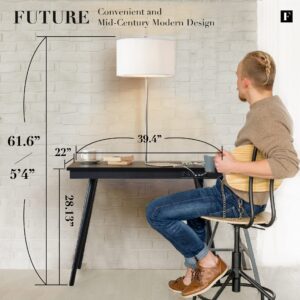 FENLO Future - 39” Modern Desk with USB-C Charging Station, Mid Century Modern Desk with Fast Charging USB-A, USB-C, and Qi Wireless Charging