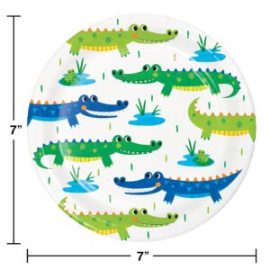 Kids Alligator Birthday Party Supplies Set | Zoo Safari Disposable Paper Plates Napkins Tablecloth and Crocodile Decorations for 24 (85 Pieces)