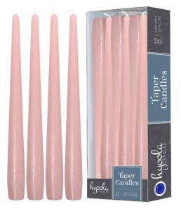 hyoola tall taper candles - 12 inch light pink unscented dripless taper candles - 10 hour burn time - 12 pack