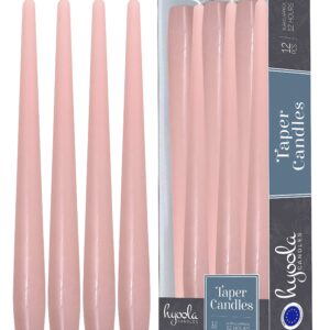 Hyoola Tall Taper Candles - 12 Inch Light Pink Unscented Dripless Taper Candles - 10 Hour Burn Time - 12 Pack