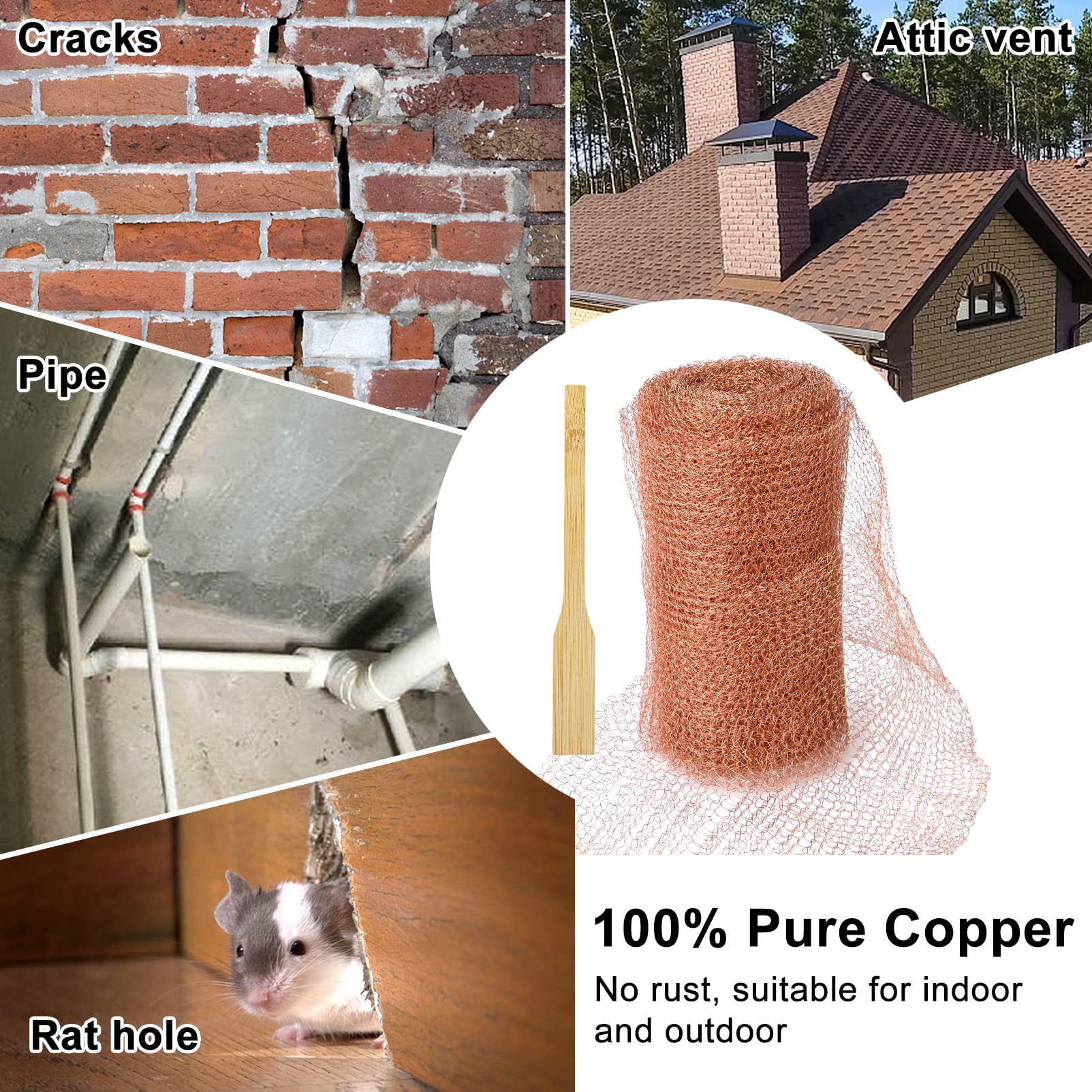 Copper Mesh Roll for Mice Rat Repellent, Sturdy 5’’ * 32Ft Copper Wool Mouse Trap Hole Filler for Bat Snail Bird Control with Packing Tool