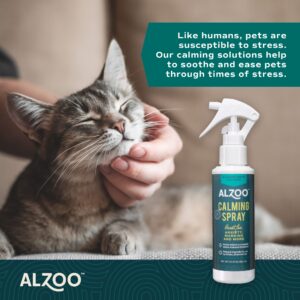 ALZOO Calming Spray for Cats, Helps to Relieve Anxiety and Stress from Thunder, Fireworks, Vet Visits, Travel, Boarding, etc., 100% Plant-Based Active Ingredients