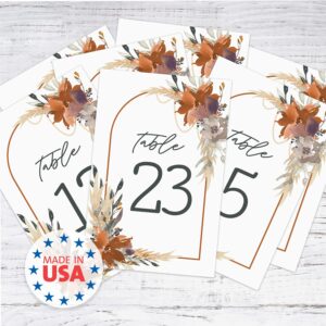 Indie Autumn Floral Table Numbers/Set Of 28 Wedding Table Number Cards / 4" x 6" Indie Botanical Design/Made In The USA