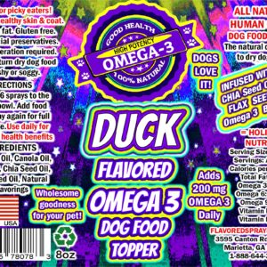 Flavored Sprays Bacon and Duck Flavored Omega 3 Spray. Made in The USA. All Natural Ingredients