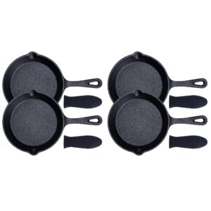 Bruntmor 6-Inch Black Pre-seasoned Cast Iron Frying Pan Set of 4, 6 Inch Oven Safe Cast Iron Skillet, Cast Iron Grill Pan Set, Nonstick Cookware And Bakeware For Casserole Dish