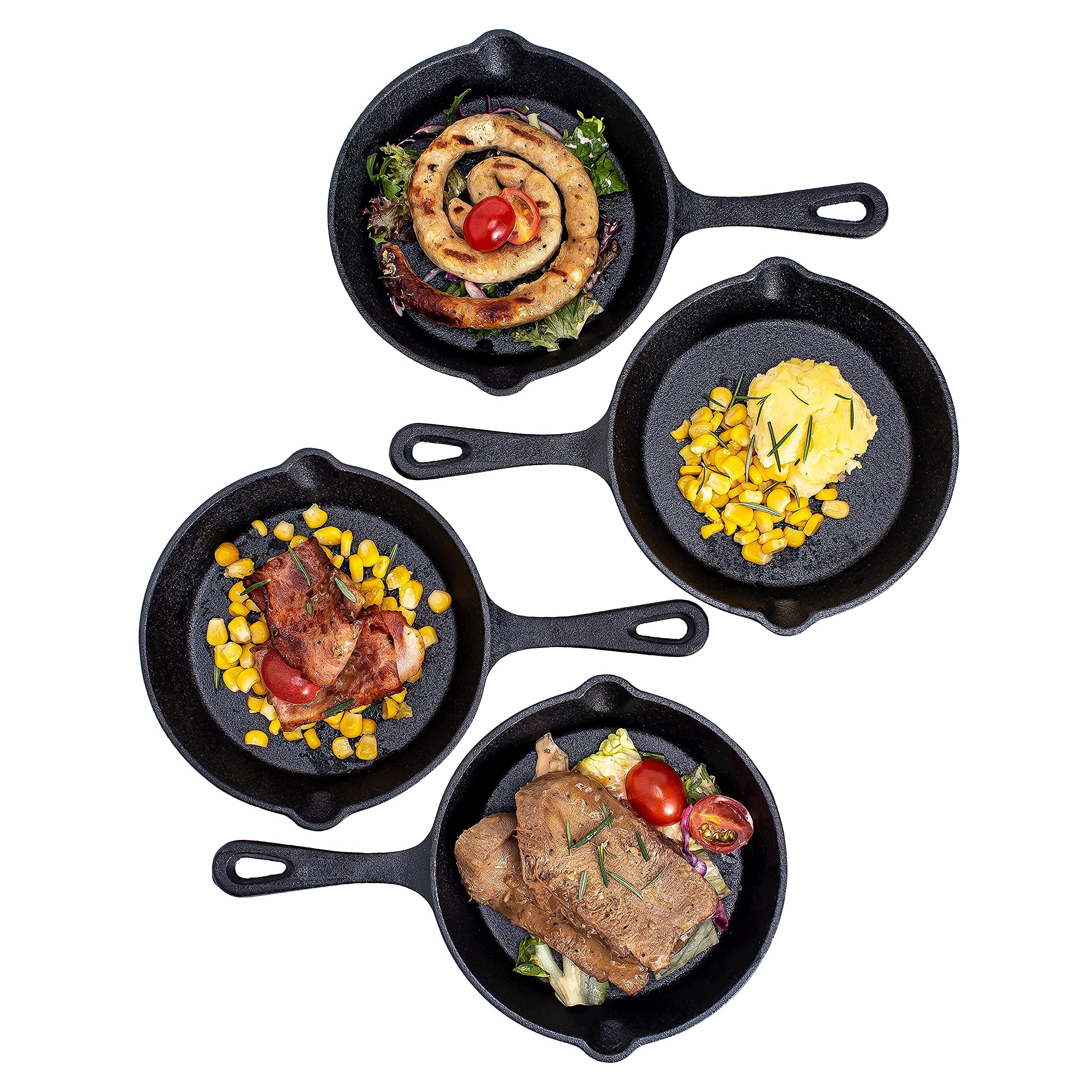 Bruntmor 6-Inch Black Pre-seasoned Cast Iron Frying Pan Set of 4, 6 Inch Oven Safe Cast Iron Skillet, Cast Iron Grill Pan Set, Nonstick Cookware And Bakeware For Casserole Dish