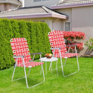 VINGLI Patio Lawn Webbed Folding Chairs Set of 2, Outdoor Beach Portable Camping Chair for Yard, Garden Dining (Red, Classic)