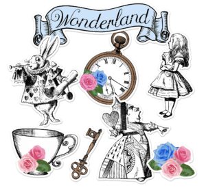 vintage alice in wonderland decoration cutouts by red fox tail – whimsical party decor for birthdays, baby showers & tea parties