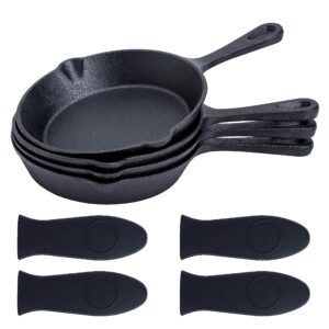 Bruntmor 6-Inch Black Pre-seasoned Cast Iron Frying Pan Set of 4, 6 Inch Oven Safe Cast Iron Skillet, Cast Iron Grill Pan Set, Nonstick Cookware And Bakeware For Casserole Dish