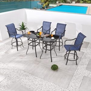 LOKATSE HOME 6 Piece Patio Dining Set Outdoor Furniture Tesling Swivel Chairs Bistro Rotating Stools with Glass Tempered Table for Poolside, Cafe, Porch, Chic Bar, Blue