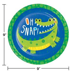 Kids Alligator Birthday Party Supplies Set | Zoo Safari Disposable Paper Plates Napkins Tablecloth and Crocodile Decorations for 24 (85 Pieces)