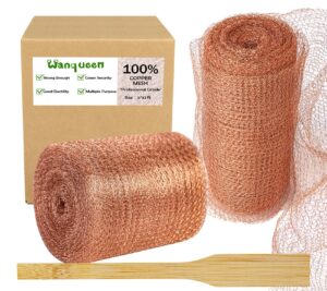 copper mesh roll for mice rat repellent, sturdy 5’’ * 32ft copper wool mouse trap hole filler for bat snail bird control with packing tool