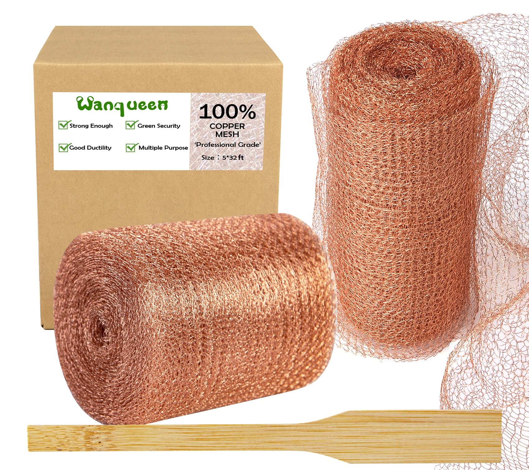 Copper Mesh Roll for Mice Rat Repellent, Sturdy 5’’ * 32Ft Copper Wool Mouse Trap Hole Filler for Bat Snail Bird Control with Packing Tool