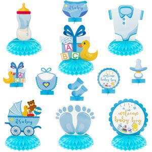 osnie 12pcs it's a boy baby shower themed honeycomb centerpieces table topper for baby boys welcome baby boy cutouts gender reveal party decorations infant baby party favors photo booth props (blue)