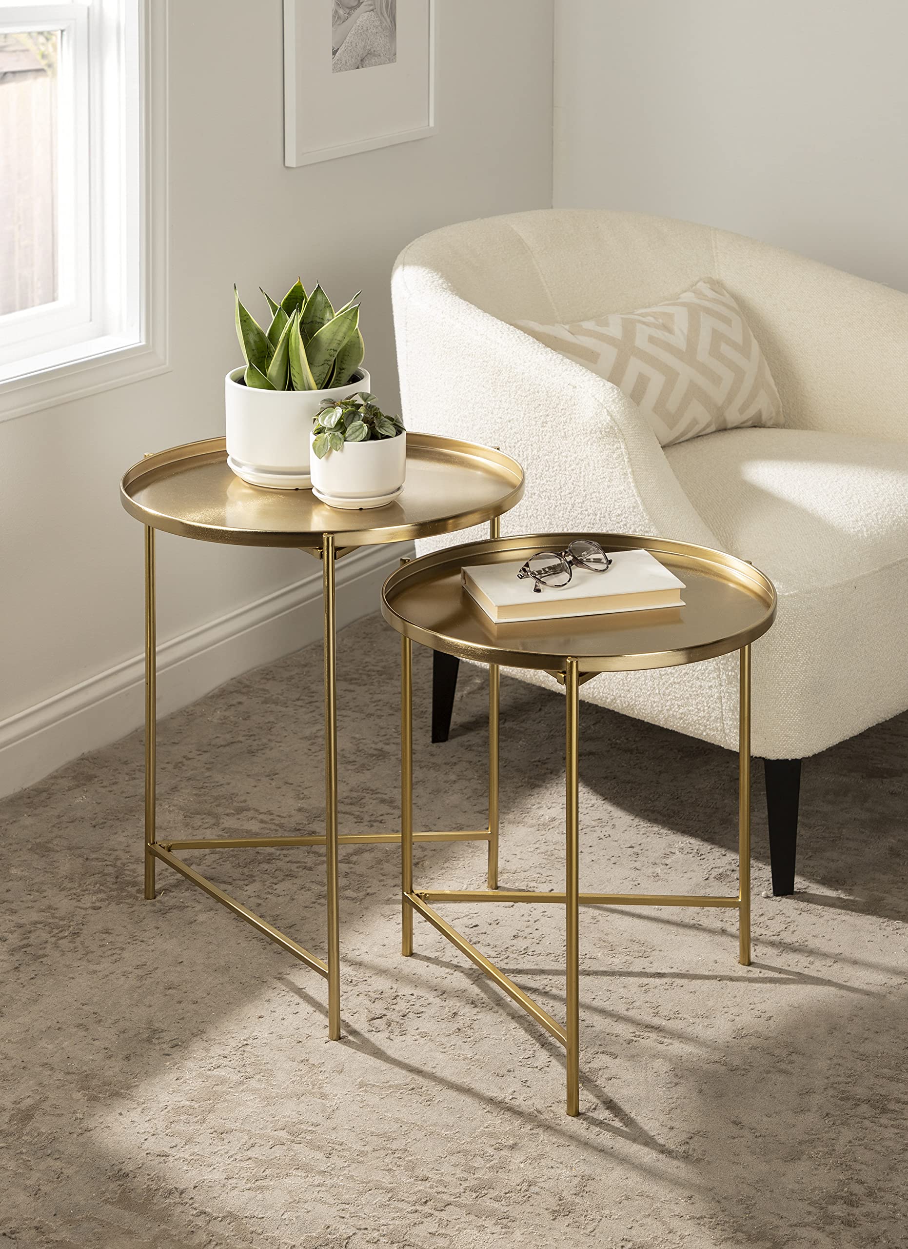 Kate and Laurel Ulani Round Metal Nesting Accent Tables, 2 Piece, Gold