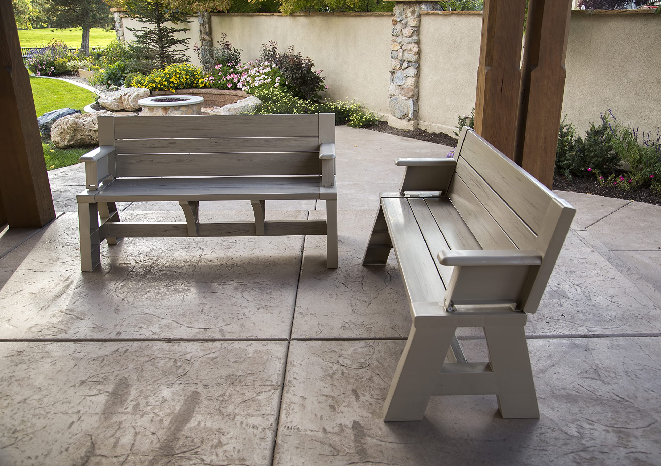 Convert-a-Bench Folding Resin Picnic Table and Bench | Driftwood