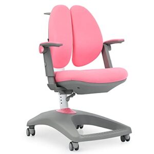 costzon kids chair, adjustable height student chair w/sit-brake casters, seat depth adjustable, footrest & flip-up armrest, home school ergonomic computer chair, kids desk chair (pink)