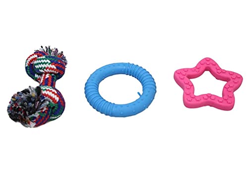 HK Online Rope, Ring & Star DOG CHEW TOY -PET Teething Toy, Build Strong Teeth & Gums, Dental DOG Training Toy (PK3 Rope, Star Ring Chew)